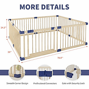 Linor Baby Playpen, Wooden Baby Playpen with Safety gate, 70.8"x59" Extra Large Playpen for Babies and Toddlers, Baby Play Yards, Playpen for Twins, Children, 100% Natural Wood
