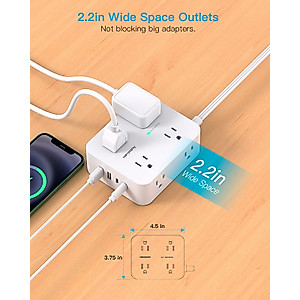 Surge Protector Power Strip, Extension Cord with Multiple Outlets, 5 Ft Ultra Thin Flat Plug 8 Outlets 4 USB Ports(2USB C),1080J Multi Plug Outlet Extender for Home Office College Dorm Room Essentials