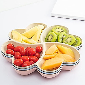 DOITOOL Divided Serving Tray Wheat Straw Appetizer Serving Dish 4 Section Cake Dessert Condiment Snacks Fruits Tray Platter for Nuts Candy Chips Heart White