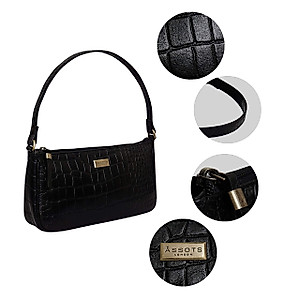 Leather Shoulder Bag for Women - Retro Classic Clutch Real Leather Croc Print Tote Small Purse Handbag with Zipper Closure