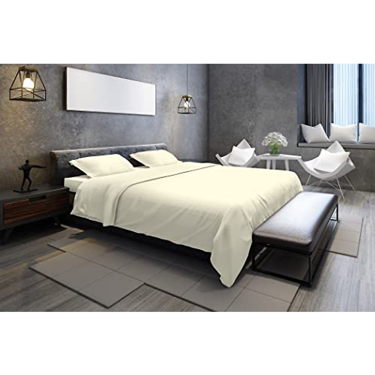 Luxury 1000 Thread Count 100% Egyptian Cotton Bed Sheets 2 Pc Standard Ivory Pillow Case Set, Sateen Weave, Single Ply Yarns, Luxury Hotel Collection, 4" Hem Stitched