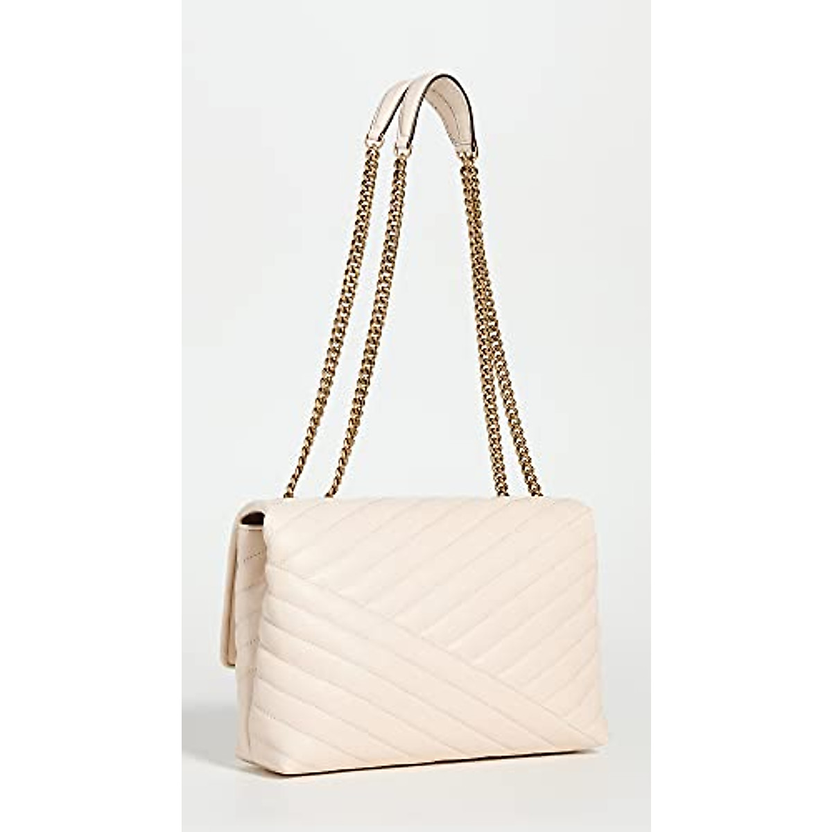 Tory Burch Women's Kira Quilted Chevron Shoulder Bag, New Cream/Rolled Brass, Off White, One Size