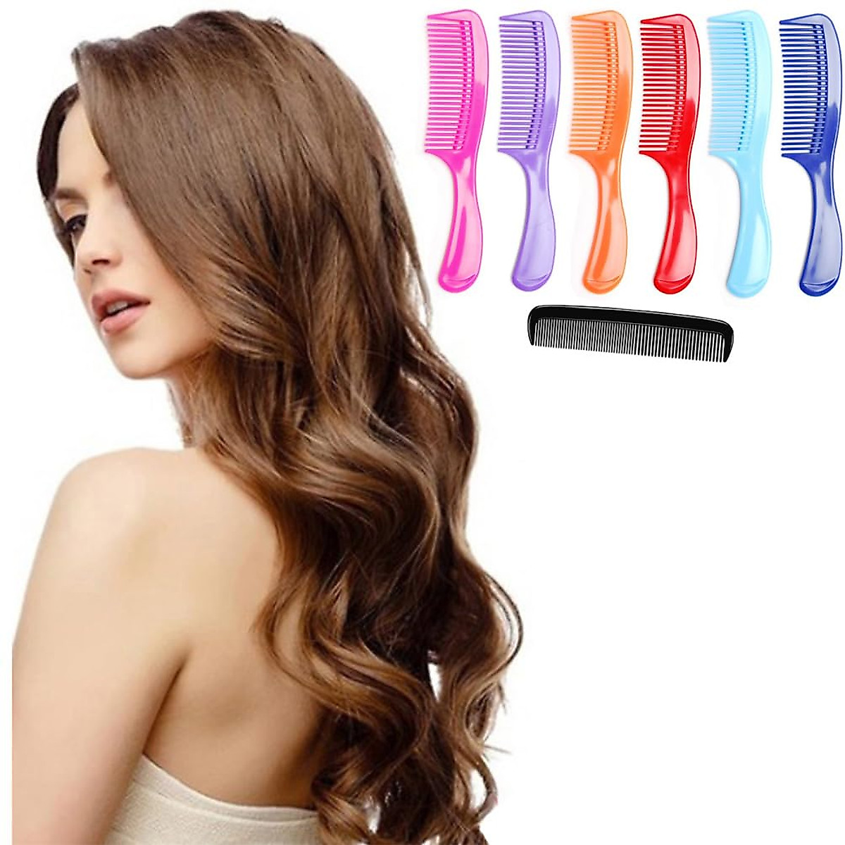 LUXXII - (6 Pack) 8" Colorful Styling Essentials Round Handle Comb and (1 Pack) 5" Favorict Pocket Comb (A)