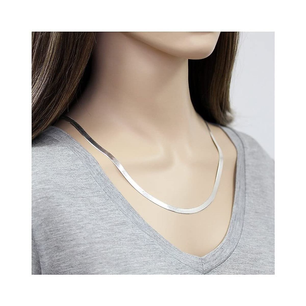 Verona Jewelers Sterling Silver 3.3MM Herringbone Flat Snake Magic Chain -925 Vintage Shiny Anklet and Necklace Chain for Men and Women (19)