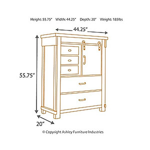 Signature Design by Ashley Lakeleigh Rustic Industrial 5 Drawer Chest with Sliding Barn Door, Dark Brown