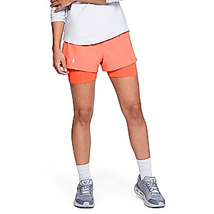 Under Armour Qualifier Speedpocket 2-in-1 Short, Coral Dust (642)/Reflective, X-Small