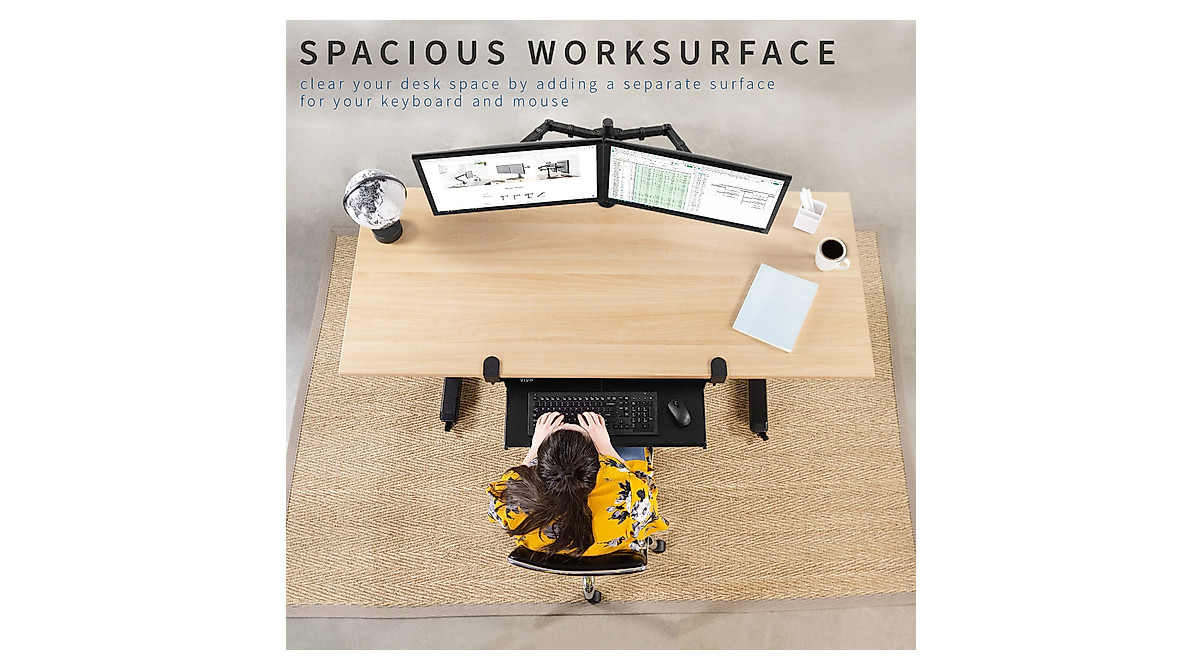 VIVO Dual Monitor Mount & Keyboard Tray – Fully Adjustable, Heavy Duty ...