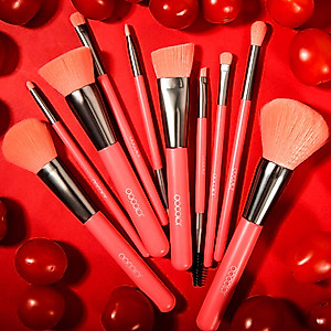 Docolor Makeup Brushes 10Pcs Makeup Brush Set Premium Synthetic Powder Foundation Contour Blush Concealer Eye Shadow Blending Liner Make Up Brush Kit - Neon Peach