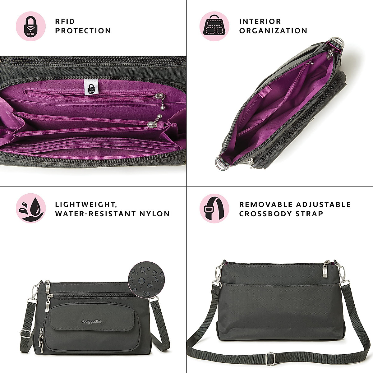 Baggallini Women's Original Everyday Bag, Charcoal, One Size US