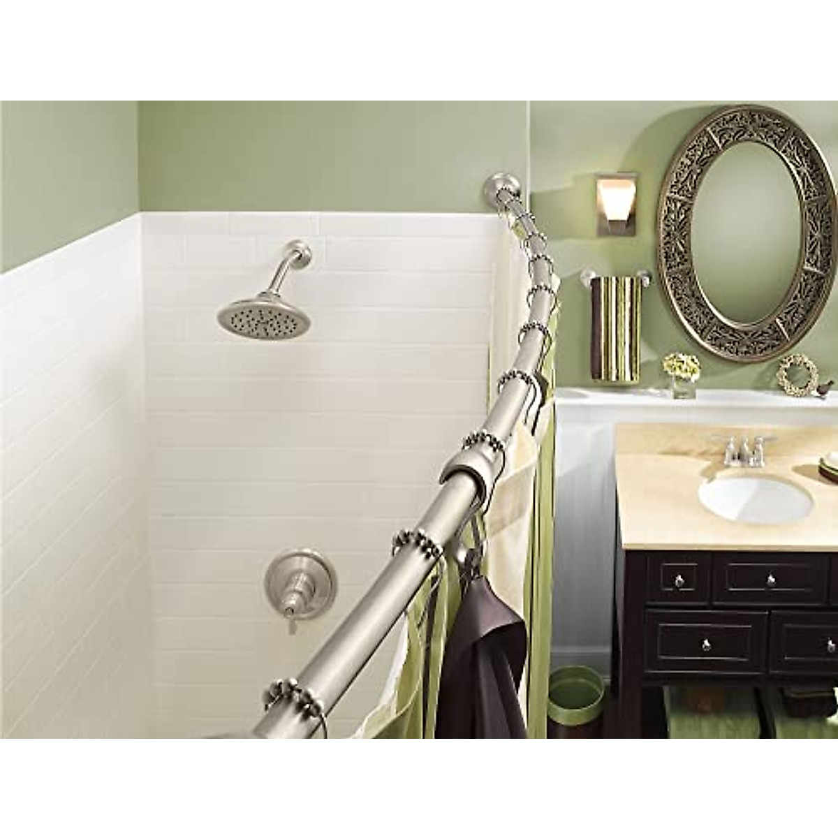 Moen CSR2160BN 54-Inch to 72-Inch Adjustable Length Fixed Mount Single Curved Shower Rod, Brushed Nickel