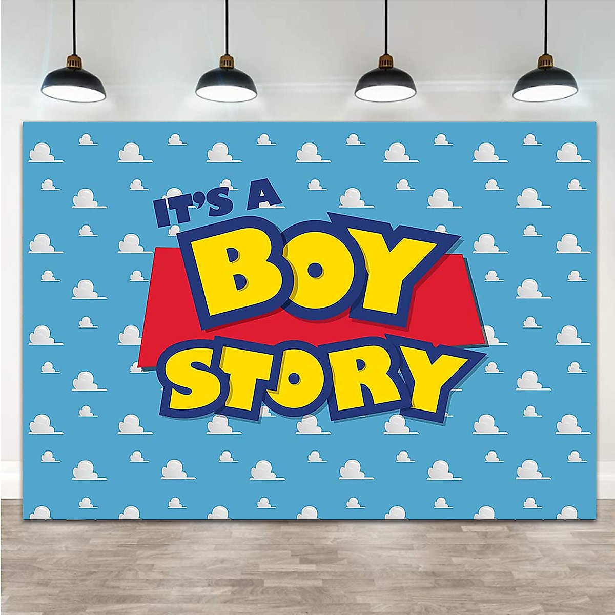 Cartoon Blue Sky White Clouds Toy Boy Story Theme Photography Backdrops 7x5ft Children Boys Birthday Party Photo Background Kids Newborn Baby Shower Dessert Cake Table Decor Props Supplies