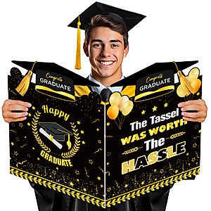Jumbo Graduation Greeting Card 25 x 16 inch Giant Class of 2024 Graduation Guest Book Black Gold Congrats Graduate Gift The Tassel Was Worth The Hassle Signature Card for Graduation Party Decorations