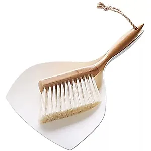 Small Broom and Dustpan Set, Bamboo Handle Mini Brush Dustpan, Short Hand Broom for Home,Kitchen, Office, Pet, Desktop, Outdoor (11.5")