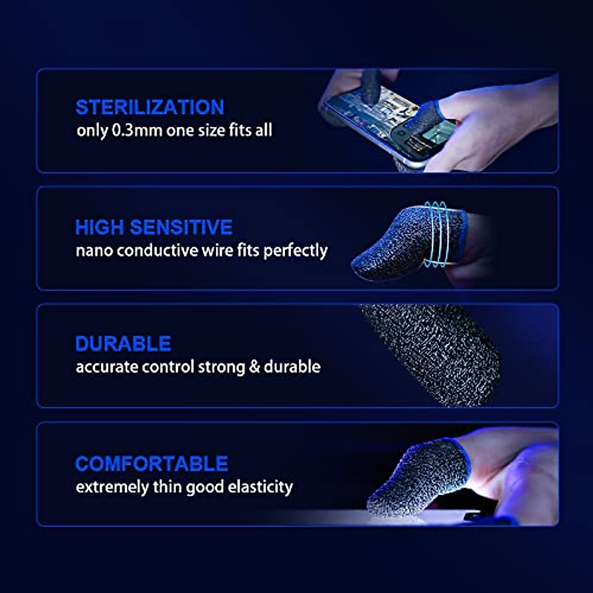 100 PCS Silver Fiber Gaming Finger Sleeves,Game Controller Finger Thumb Sleeves Finger Seamless Touchscreen Anti-Sweat Breathable Finger Covers,Compatible with for Most Mobile Phone