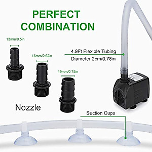 GROWNEER 550GPH Submersible Pump 30W Ultra Quiet Fountain Water Pump, 2000L/H, with 7.2ft High Lift, 3 Nozzles, 4.9 Feet Tubing for Aquarium, Fish Tank, Pond, Hydroponics, Statuary
