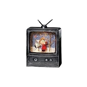 Roman 9" Black and White Everyone's Favorite Dog TV Swirl LED Christmas Tabletop Decor