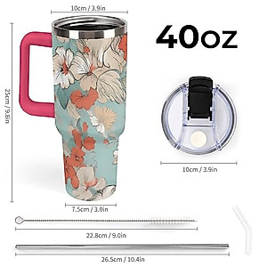 Shih Tzu 40 Oz Car Cup Stainless Steel Travel Mug Leak-Proof Insulated Tumbler with Handle Light Rose Red-style