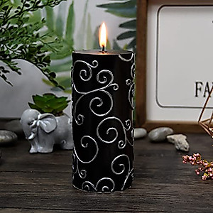 Zest Candle Pillar Candles, 3 by 6-Inch, Black Scroll