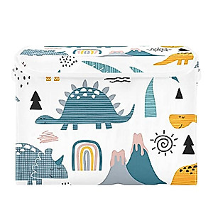 SUABO Dinosaur Cartoon Funny Dinosaur Storage Bin with Lid Large Oxford Cloth Storage Boxes Foldable Home Cube Baskets Closet Organizers for Nursery Bedroom Office
