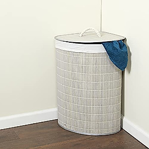 Home Basics Folding Corner Bamboo Hamper with Liner | Holds 2 Loads of Laundry | Top Handle | Removable, Washable Cotton Liner (Grey)