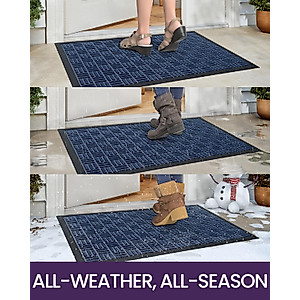 DEXI Front Door Mat Outside Entrance, All-Season Heavy Duty Rubber Indoor Outdoor Doormat, Fade Resistant, Low-Profile, Easy Clean Patio Entryway Rug, 23"x35", Maze Blue