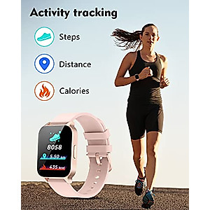 Cloudpoem Smart Watches for Women Men IP68 Waterproof, 1.7in Smartwatch Compatible with iPhone Android Phones, Reloj para Mujer Hombre Digital Watch Fitness Tracker with Heart Rate Monitor Pink Gold
