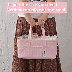 QiANBiRD Baby Diaper Caddy Organizer for Girl Pink Large Car Travel Diaper Caddy Organizer Storage Basket Portable Holder Tote Bag for Changing Table Registry Newborn Essentials Must Haves small dots