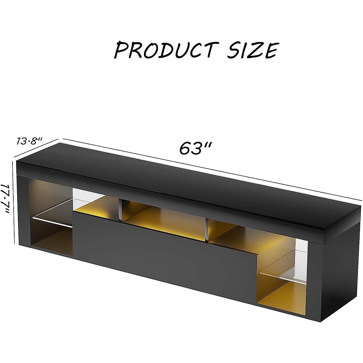 Gitua Floating TV Stand Wall Mounted, High Gloss LED Floating Entertainment Center with Storage&Adjustable Glass Shelf, TV Stand for 65 Inch TV, Gaming Media Center Console Table with Lights, Black