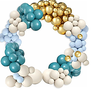 MEHOFOND 169pcs Dusty Blue Balloons Arch Kit Slate Blue Baby Shower Balloons Garland White Sand and Gold Wedding Balloon Decor Boy Birthday Women Bridal Shower Party Decorations