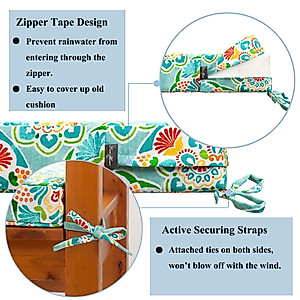 FUNHOME Outdoor Cushion Covers,48" x 18" x 3", No Insert! Patio Cushion Covers Replacement for Outdoor Furniture,Water Resistant Patio Bench Loveseat Cushion Covers 1 Pack, Cyan Circle (Covers ONLY)