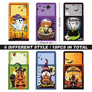 Whaline 18Pcs Halloween Cutlery Holder Set 6 Designs Witch Ghost Pumpkin Gnome Patterned Silverware Holder Paper Pocket Creepy Cartoon Tableware Utensil Holder for Dinner Party Supplies