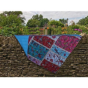 Maviss Homes Beautiful Indian Traditional Patchwork Super Soft Cotton Double Kantha Quilt | Throw Blanket Bedspreads | Cozy Blanket Quilt | Easy Machine Washable and Dryable; Multicolour