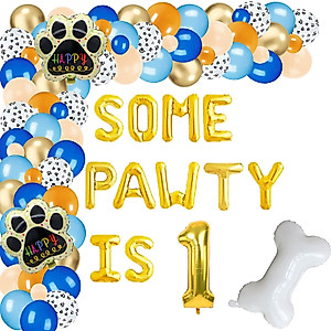 Vetwo 112pcs Dog 1st Birthday Decorations Some Pawty Is 1 Balloons Garlands Arch Kit for Let's Pawty/Dog Paw/Bone Shaped/Pet Puppy/Pet Adoption/Dog Themed First Birthday Party Supplies Decorations