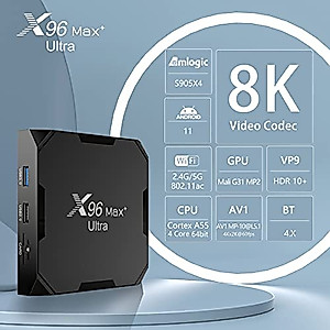 Sofobod Smart TV Box Android 11.0 S905X4 Quad Core ARM Cortex A55 CPU, 4GB RAM 32GB ROM, Ultra HD 4K HDR H.265 AV1 Decoding with Dual Band 2.4GHz/5GHz WiFi 100M Ethernet LAN BT 4.1 USB 3.0:X96 MAX+432