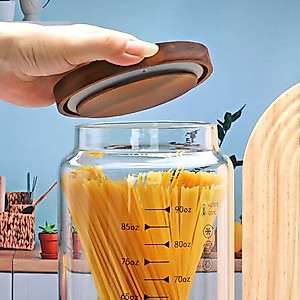 Datttcc 100 oz Glass Storage Canisters with Wood Lids,Clear Food Storage Container Jars with Airtight for Noodles,Flour, Cereal,Sugar,Rrice,Tea,Coffee Beans,4 Pack
