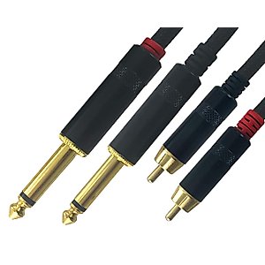 VOYZ Dual 1/4" TS Mono to 2 RCA Audio Cable - 6ft | PVC Shelled, Nylon Braided | Gold Plated Plugs | Ideal for Mixers, Amplifiers, Microphones, Speakers, Camera