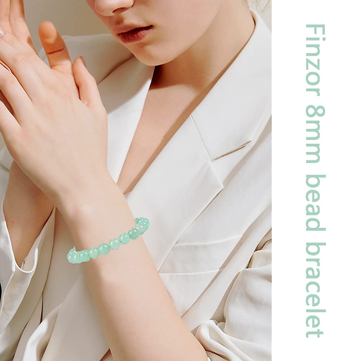 FINZOR 12Pcs 8mm Stone Beads Bracelets for Women Men Semi-precious Gemstone Crystal Beaded Bracelets Lava Rock Tiger Eye Amethyst Chakra Bracelets Unisex Adjustable