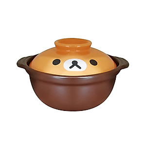 Korean Premium Cartoon Pattern Ceramic Brown Casserole Clay Pot with Lid,For Cooking Hot Pot Dolsot Bibimbap and Soup (8in,44oz)