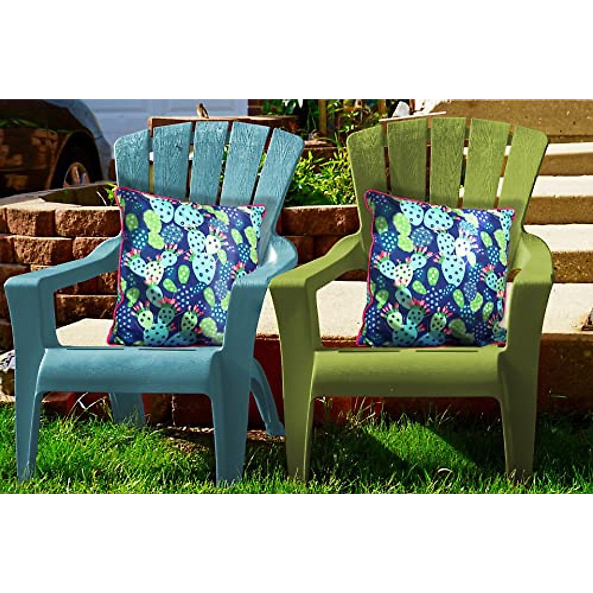 Sun-Ray 214009 Seat Cushion with Flame Retardant Filling, Green/Pink