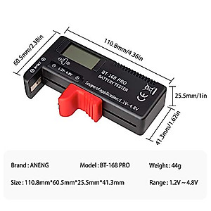 ZffXH Battery Tester 2 PCS for 9V 3.7V 1.5V AA AAA Cell C D 18650 Battery – Easy to Read, Digit Indicates(BT-168 PRO)