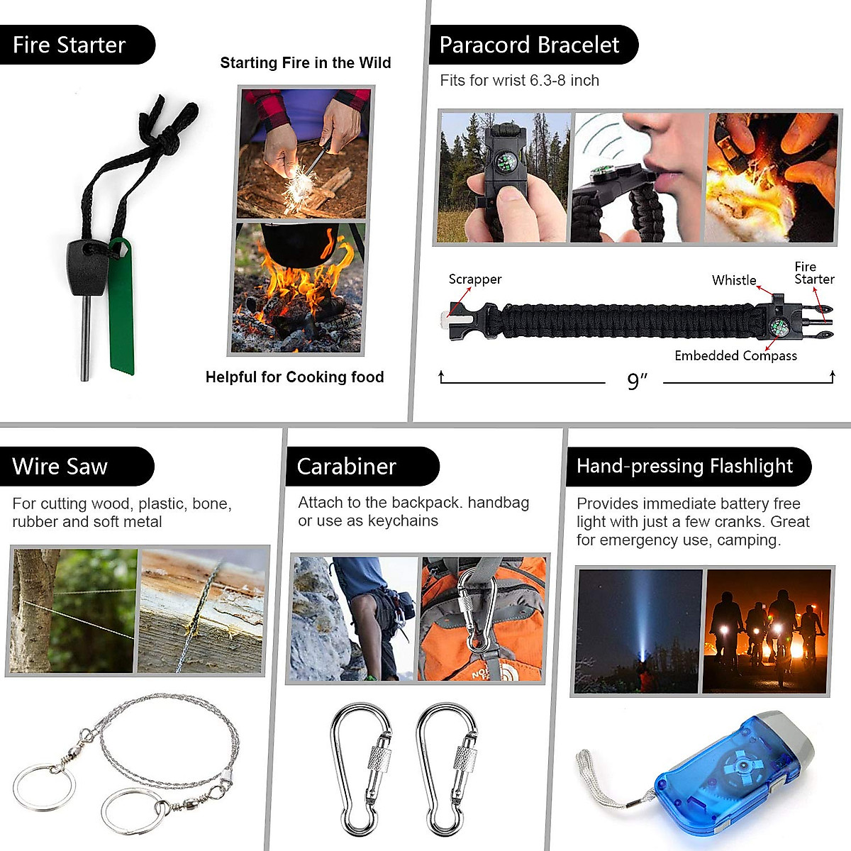 Emergency Survival Kit, 151 Pcs Survival Gear First Aid Kit, Outdoor Trauma Bag with Tactical Flashlight Knife Pliers Pen Blanket Bracelets Compass for Camping Earthquake or Adventures (Black)