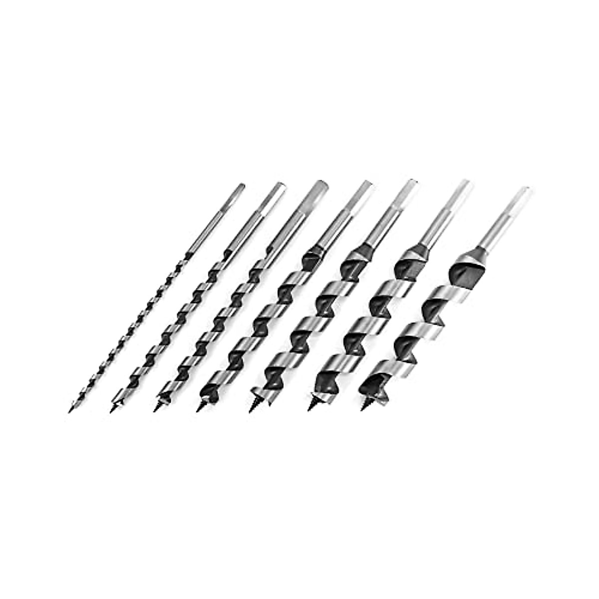 QWORK Auger Drill Bit Set, 7 Piece Set 9" Auger Bit Set Hardened Alloy Steel Ship Auger Bit Creates Deep Clean Hole Precise Drilling for Wood Drilling 1/4", 3/8", 1/2", 5/8", 3/4", 7/8",1"