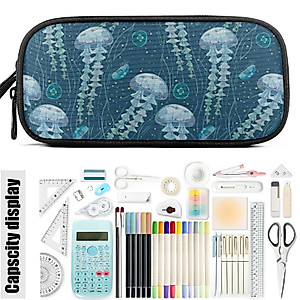 Fustylead Transparent Jellyfish Big Capacity Pencil Pen Case, Multi-Purpose Makeup Bag Organizer Storage Pouch for Office College School Hiking Travel