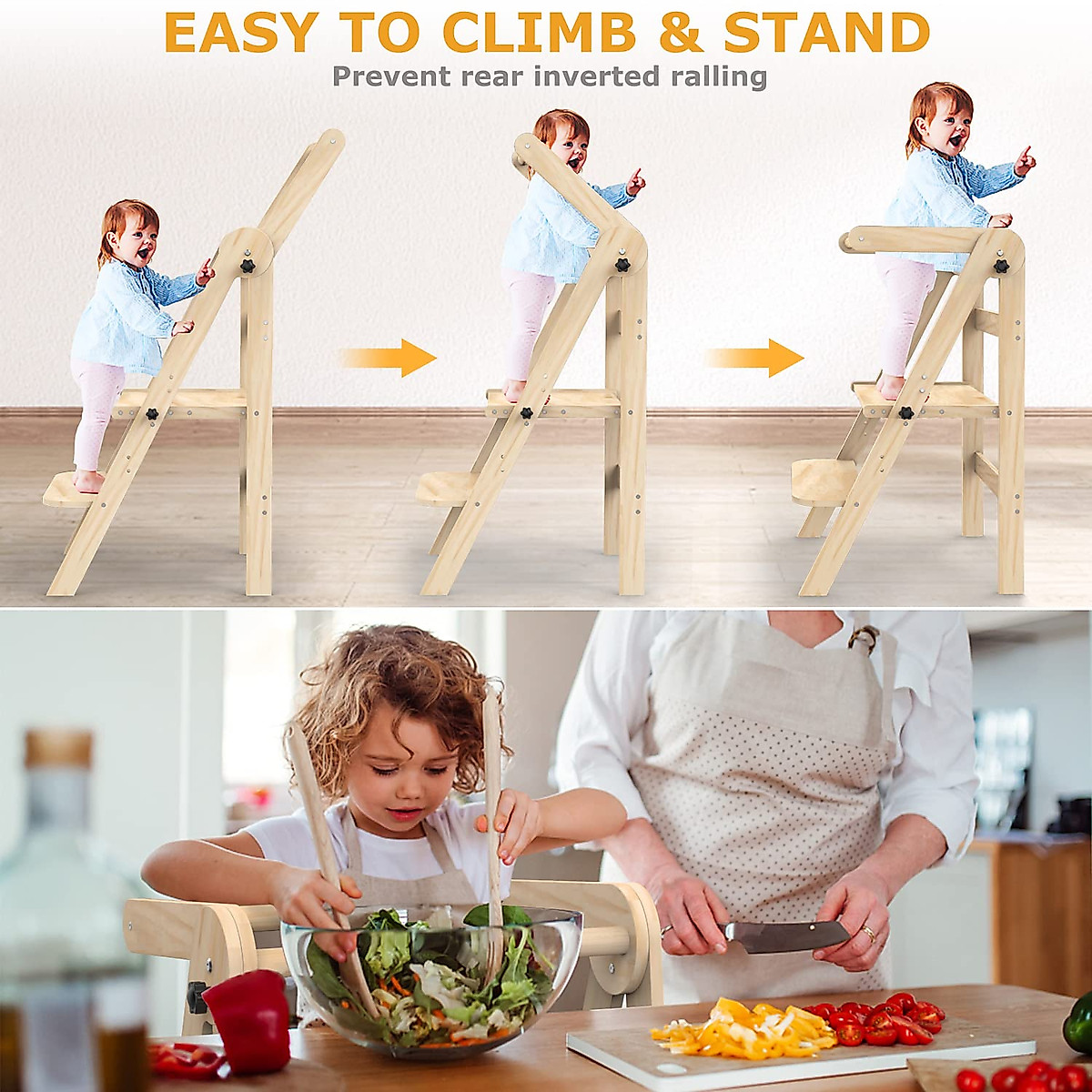 Kitchen Step Stool for Toddlers, Wooden Toddler Steps for Kids Kitchen Helper, Kids Montessori Learning Stool,Baby Standing Tower for Counter,Children Standing Helper