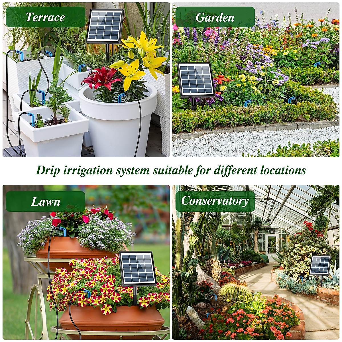 AnseTo Solar Irrigation System for Garden Watering System, 2023 Latest Drip Irrigation Kit for Potted Plants, Supported Automatic Watering System for The Balcony, The Plant Bed and The Green House