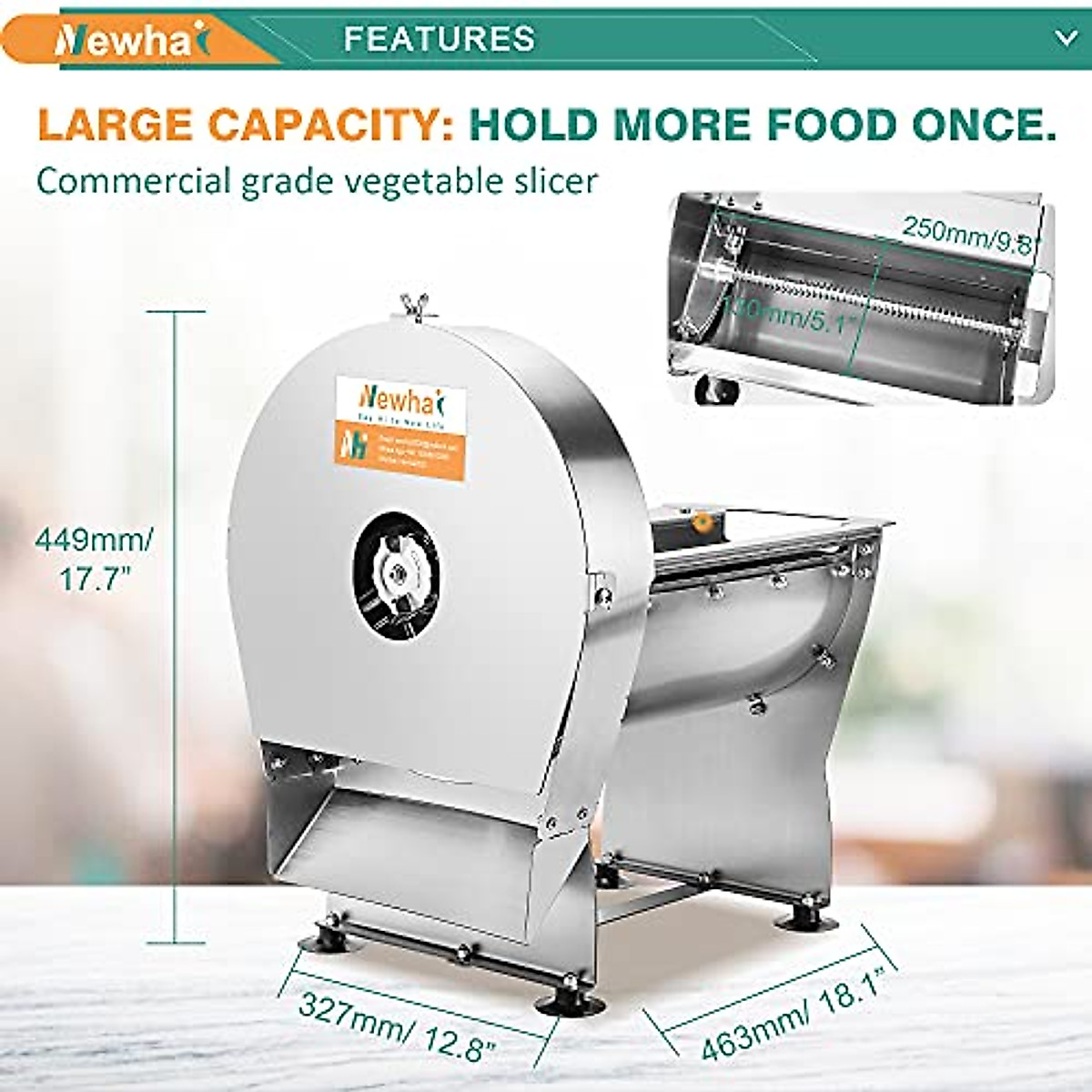 Newhai 0-10mm Commercial Onion Slicer Potato Chips Slicer Tomato Slicing Machine Electric Cabbage Shredder Machine Vegetable Fruit Slicing Machine 0-0.4’’ Stainless Steel (Slicer Machine)