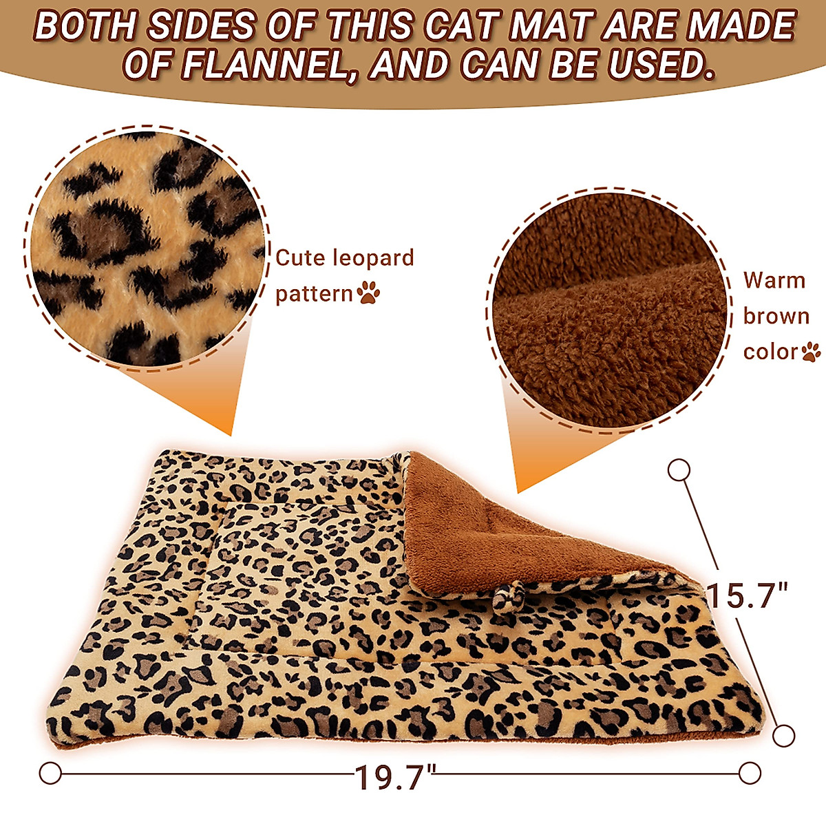 FLYSTAR Cat Bed Mat for Indoor Cats - Self Warming Leopard Cute Cat Bed Mat, Soft Warm Washable Self Heating Cat Bed Pad for Small, Medium, Large Cats & Puppies(15.7"*19.7")