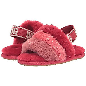 UGG Girls T Fluff Yeah Metallic Sparkle Slipper, Red Multi, 9 Toddler