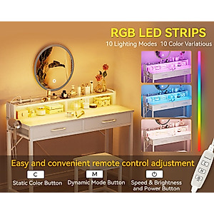 AODK Vanity Desk with Vanity Chair, Makeup Vanity with LED Lights, White Small Vanity Desk Without Mirror, 32 Inch Makeup Table for Small Space with 2 Fabric Drawers, Desk Make Up Vanity for Girls