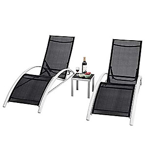 Safstar Patio Chaise Lounge Set Outdoor 3-Piece Furniture, Backyard Poolside Chairs for All Weather